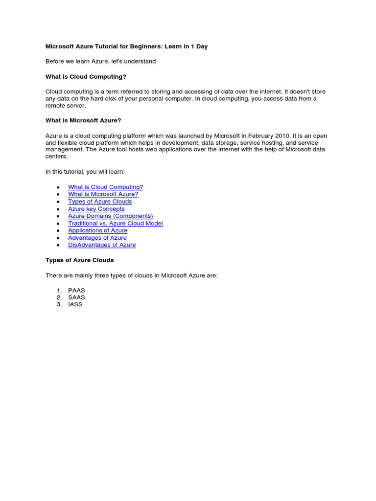 Microsoft Azure Tutorial For Beginners | PDF | Microsoft Azure | Cloud ...