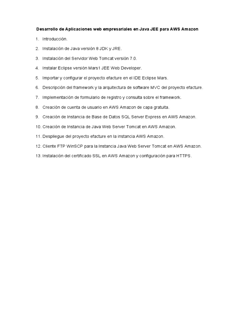 Desarrollo de Aplicaciones Web Empresariales en Java JEE para AWS Amazon | PDF | Servidor SQL de ...