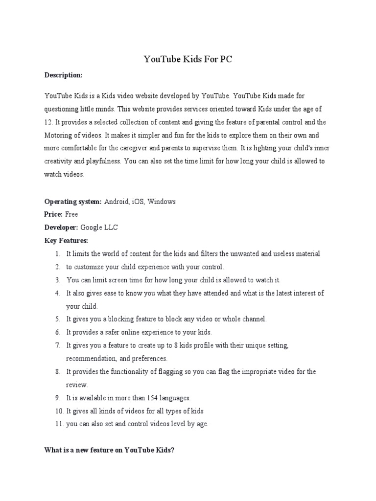 YouTube Kids For PC | PDF | You Tube | Google Play