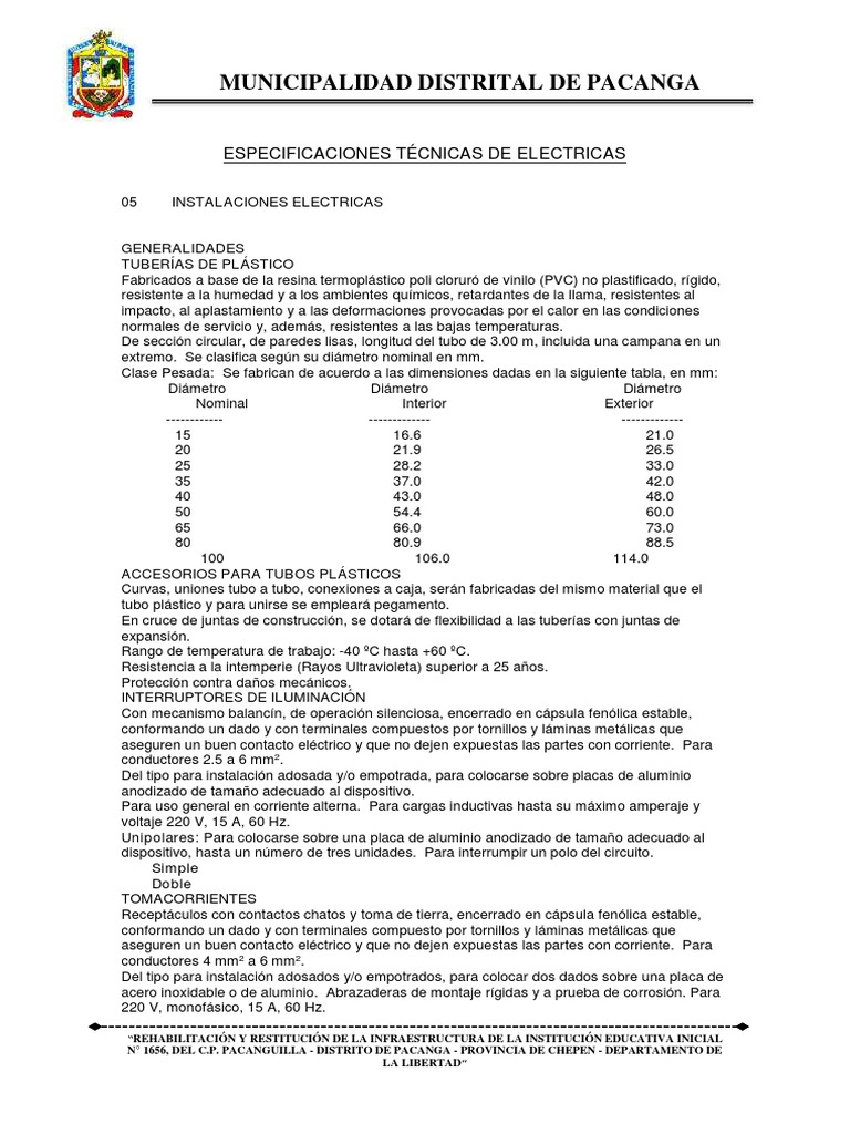 Especificaciones Tecnicas - Electricas | PDF | Cobre | Tornillo