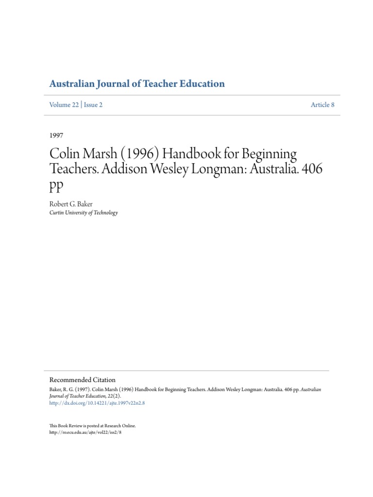 Colin Marsh (1996) Handbook For Beginning Teachers. Addison Wesle | PDF ...
