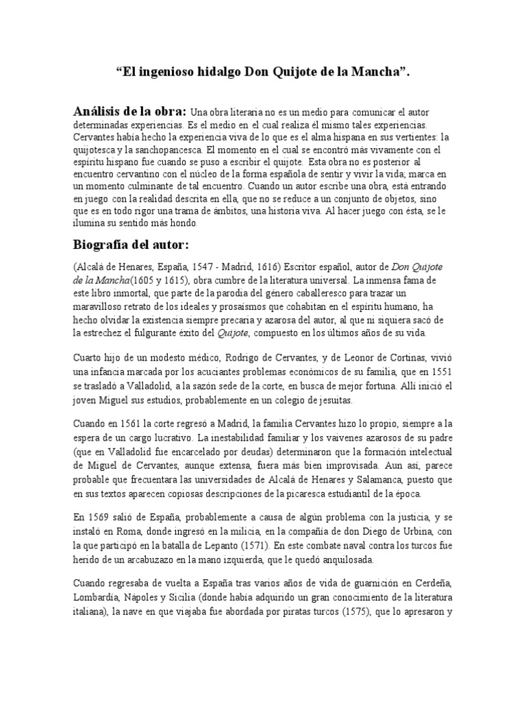 El Ingenioso Hidalgo Don Quijote de La Mancha | PDF | Don Quijote ...
