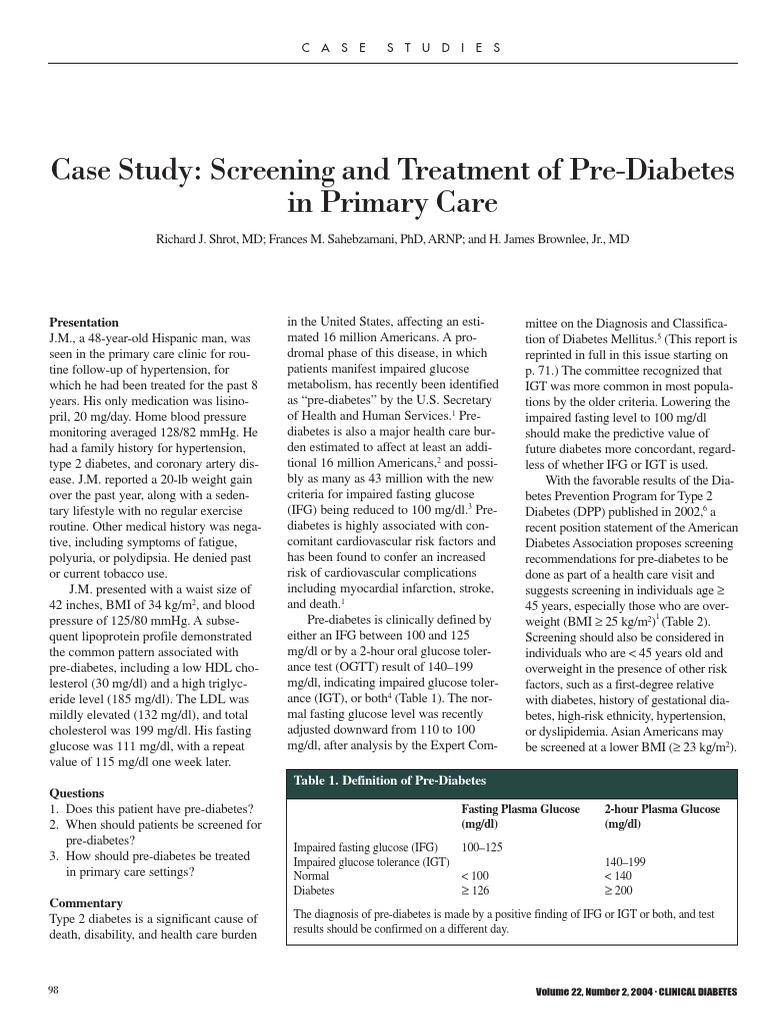 Case Study: Screening and Treatment of Pre-Diabetes in Primary Care ...
