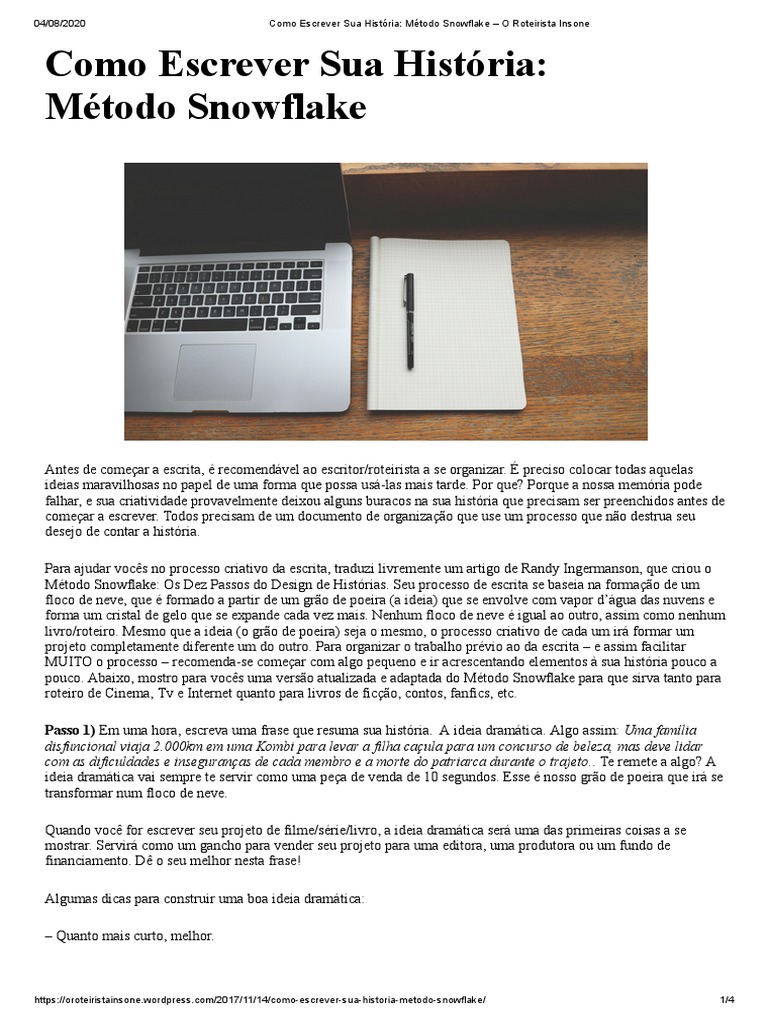 Como Escrever Sua História - Método Snowflake - O Roteirista Insone PDF | PDF | Roteiro | Science