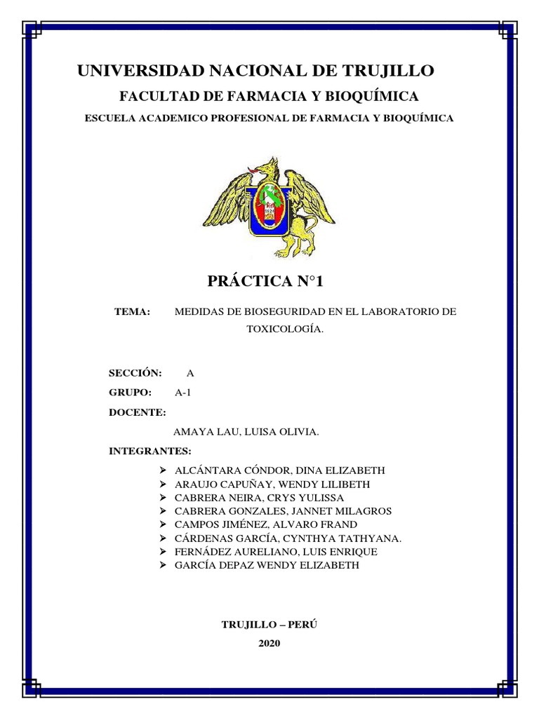 TOXICOLOGIA Informe 1 Pract Normas de Seguridad PDF | PDF | Laboratorios | Toxicología