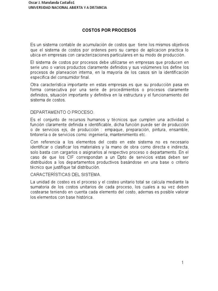 Costos Por Procesos | PDF | Costo | Contabilidad