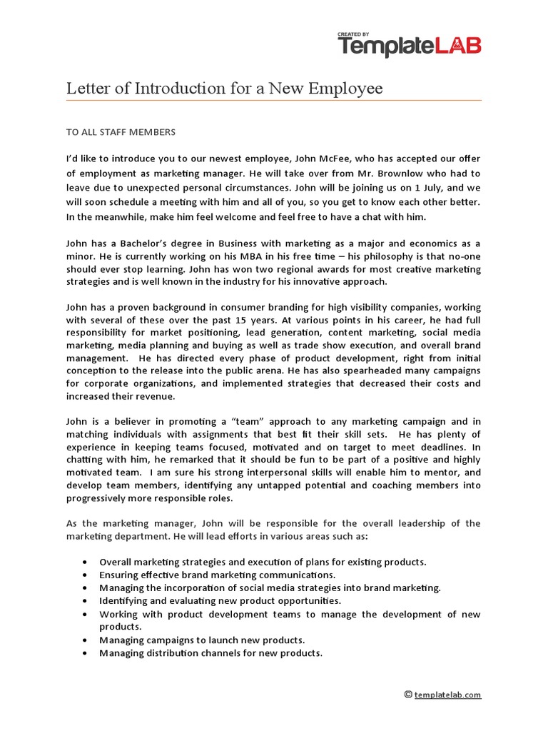Letter of Introduction For A New Employee 2 | PDF | Marketing | Brand