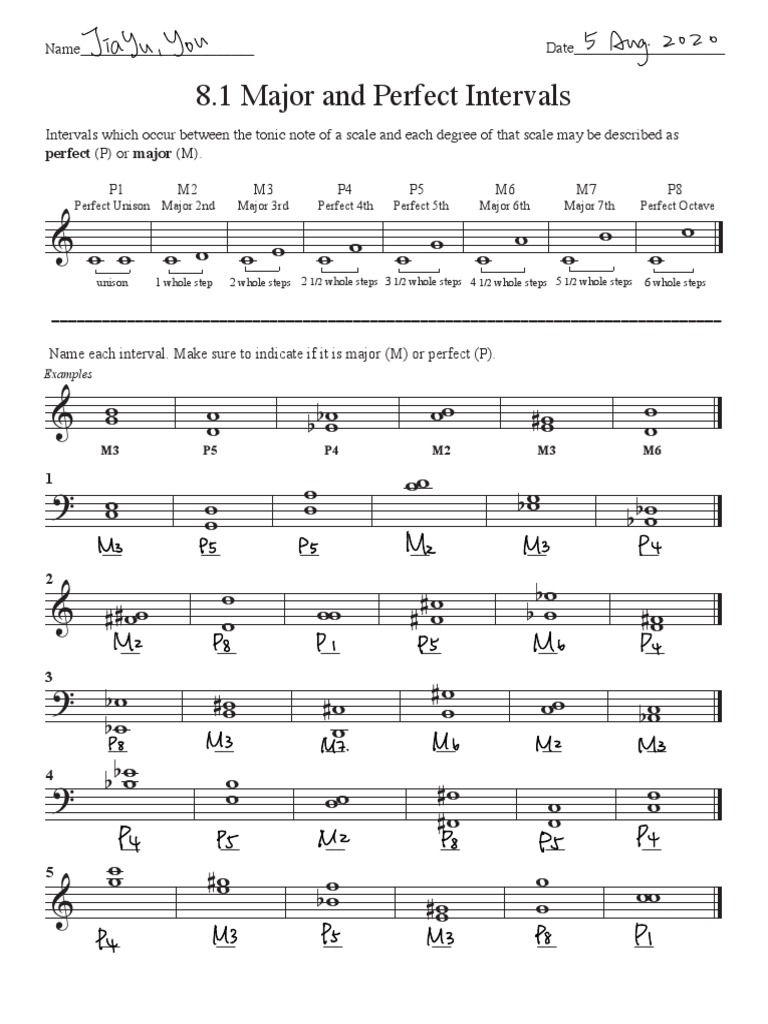 8 1+Major+and+Perfect+Intervals PDF | PDF | Interval (Music) | Scale ...