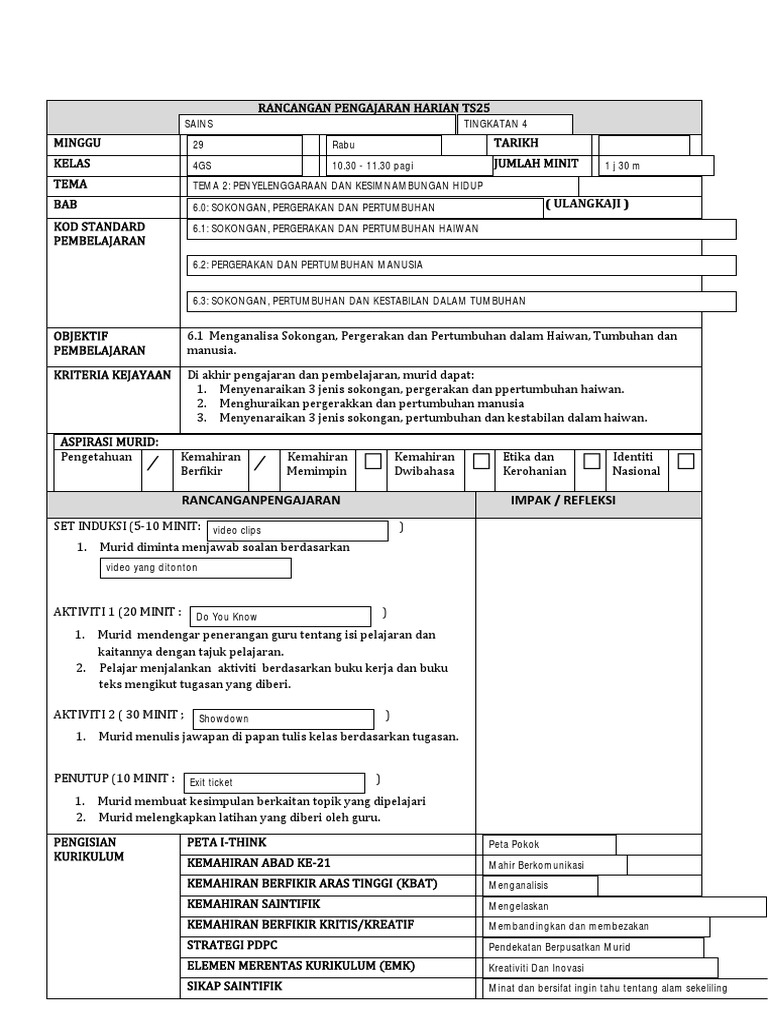 RPH TS25 Sains F4 | PDF