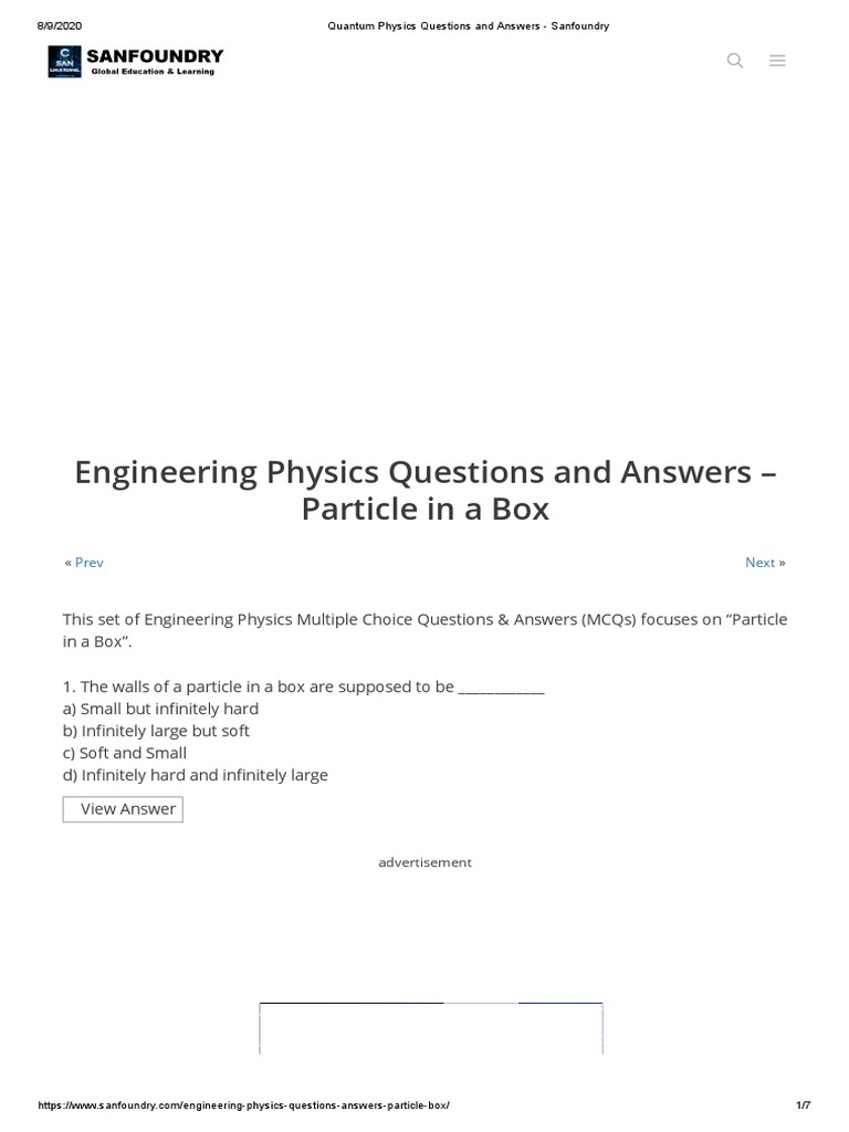 Quantum Physics Questions and Answers - Sanfoundry | PDF | Wave ...
