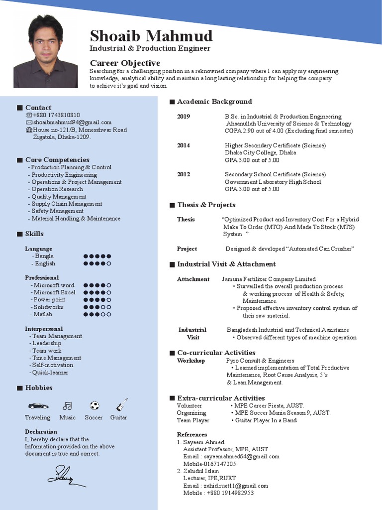 Resume of Shoaib Mahmud | PDF | Engineering | Business
