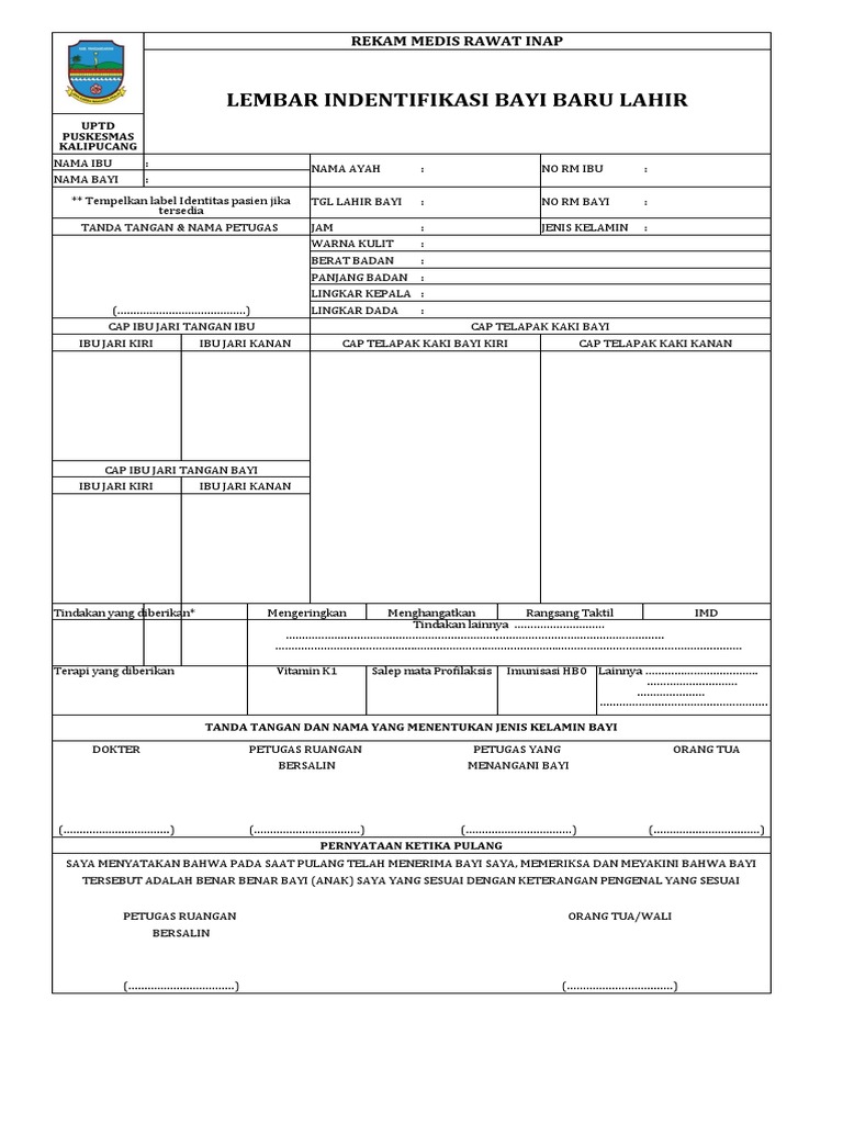 Lembar Indentifikasi Bayi Baru Lahir: Rekam Medis Rawat Inap | PDF