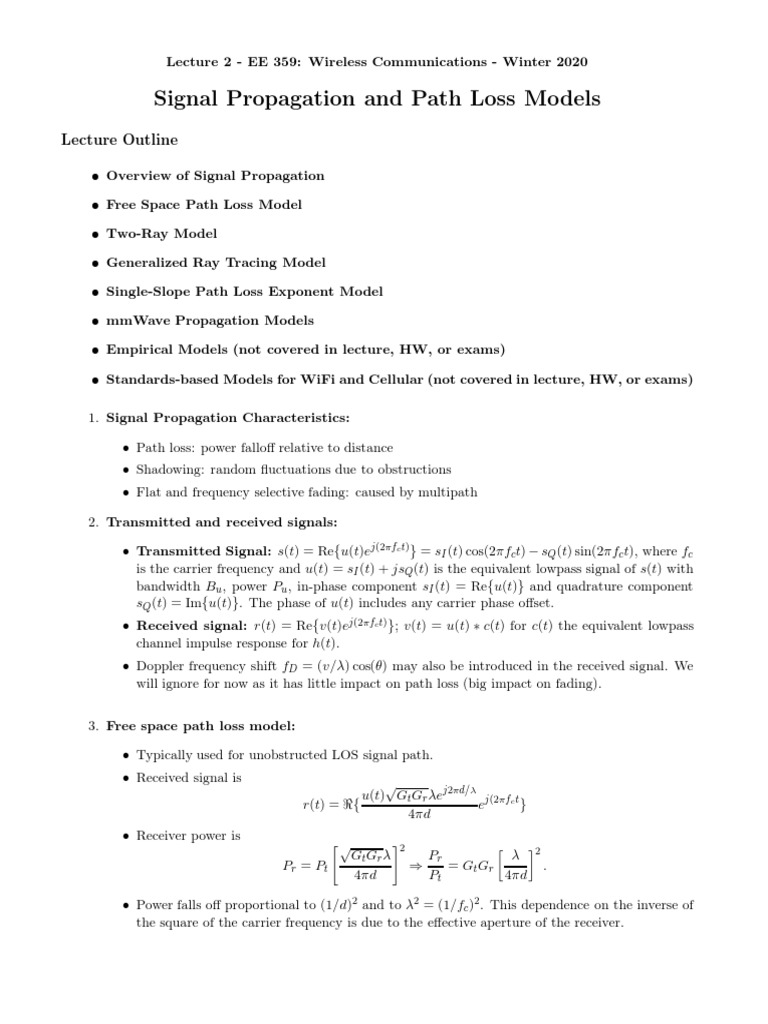 Path Loss Models | PDF | Extremely High Frequency | Radio Propagation