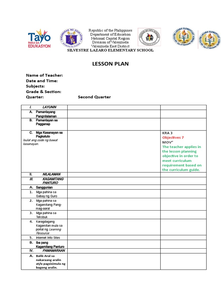 Lesson Plan: Name of Teacher: Date and Time: Subjects: Grade & Section ...