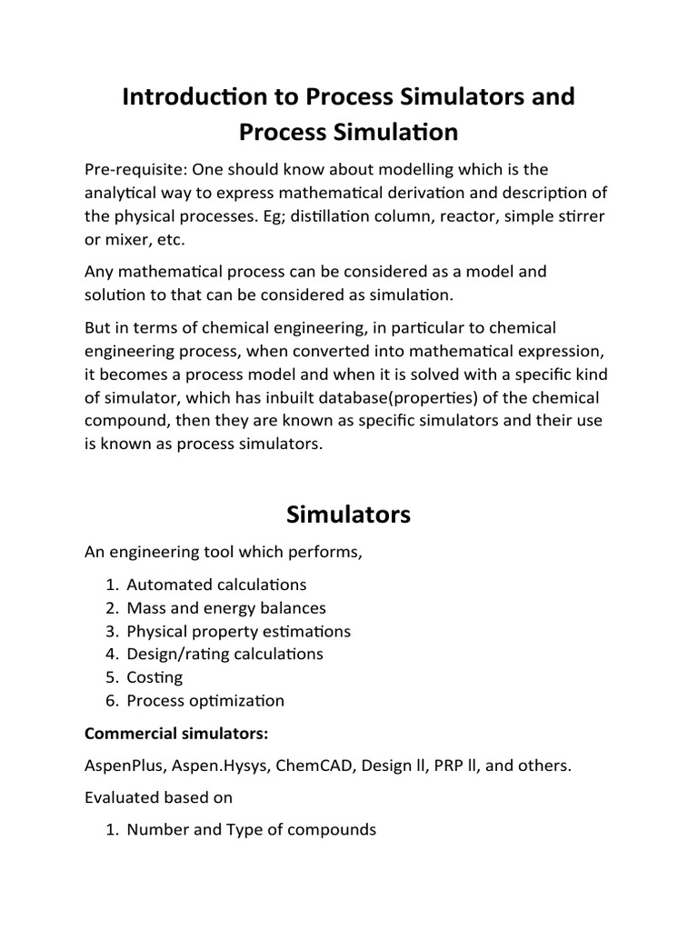 Introduction To Process Simulators and Process Simulation | PDF ...