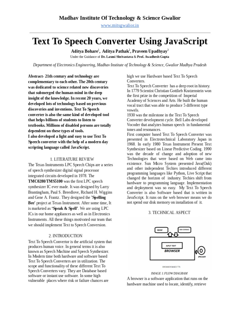 Text To Speech Converter Using Javascript: Madhav Institute of Technology & Science Gwalior ...