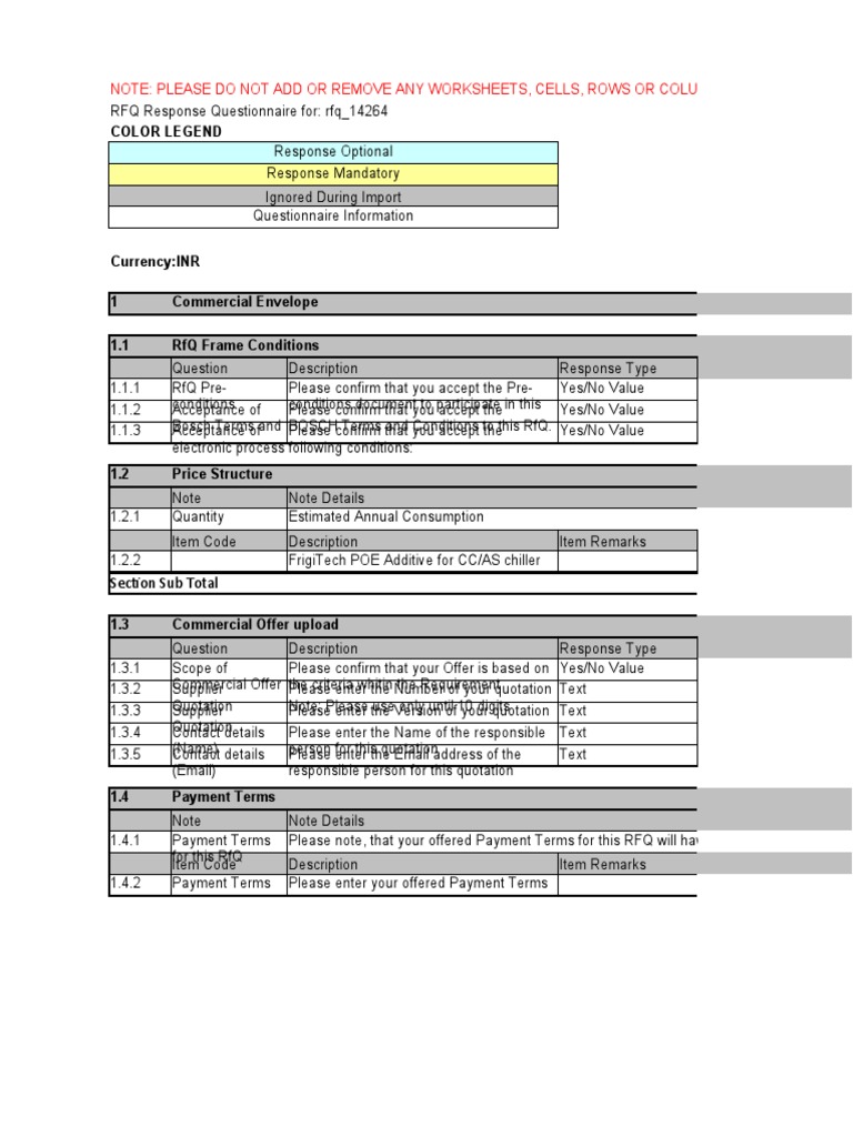 Color Legend: Section Sub Total | PDF | Spreadsheet | Microsoft Excel