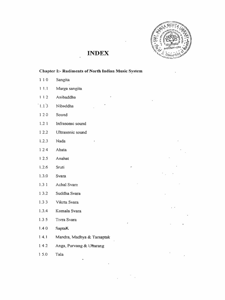 Index: Chapter I:-Rudiments of North Indian Music System | PDF ...
