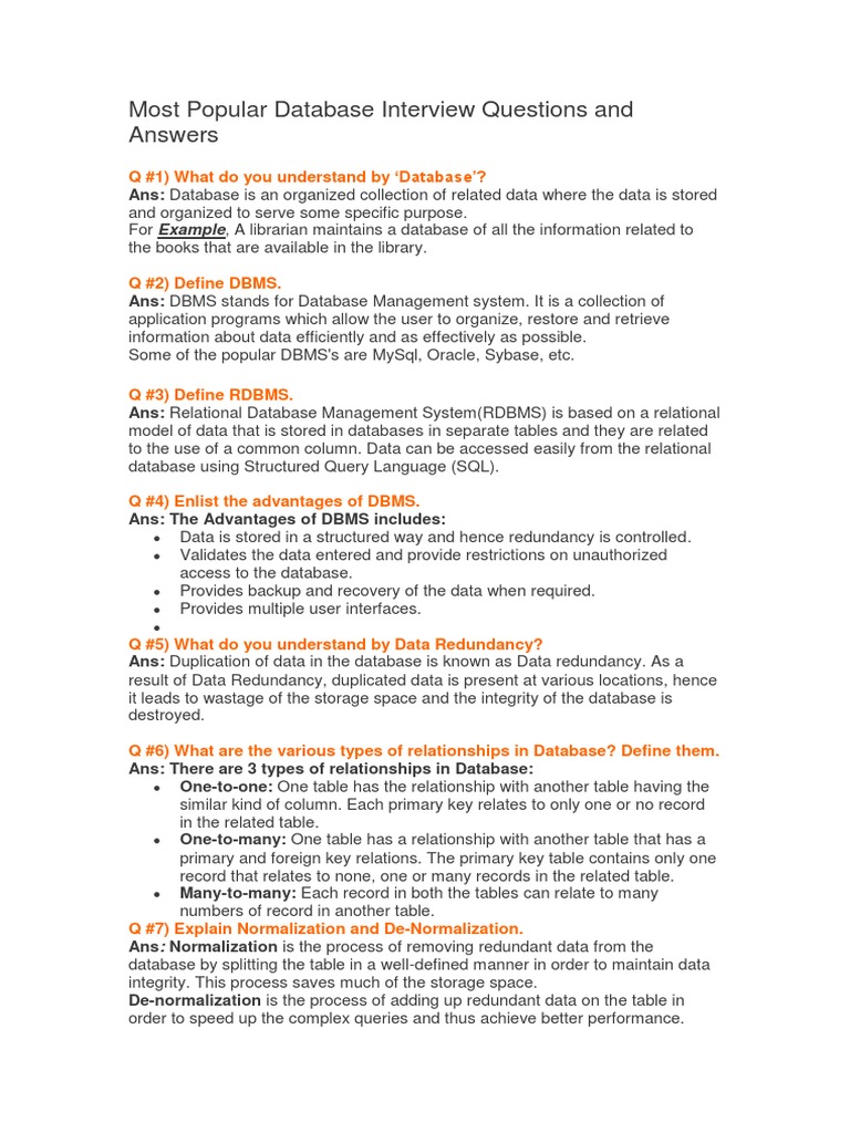 Most Popular Database Interview Questions and Answers | PDF | Relational Database | Databases
