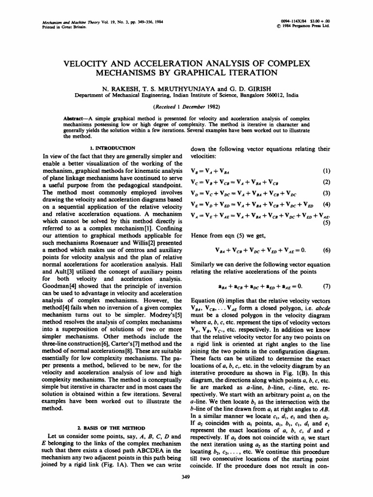 Velocity A N D Acceleration Analysis of Complex Mechanisms by Graphical Iteration | PDF ...