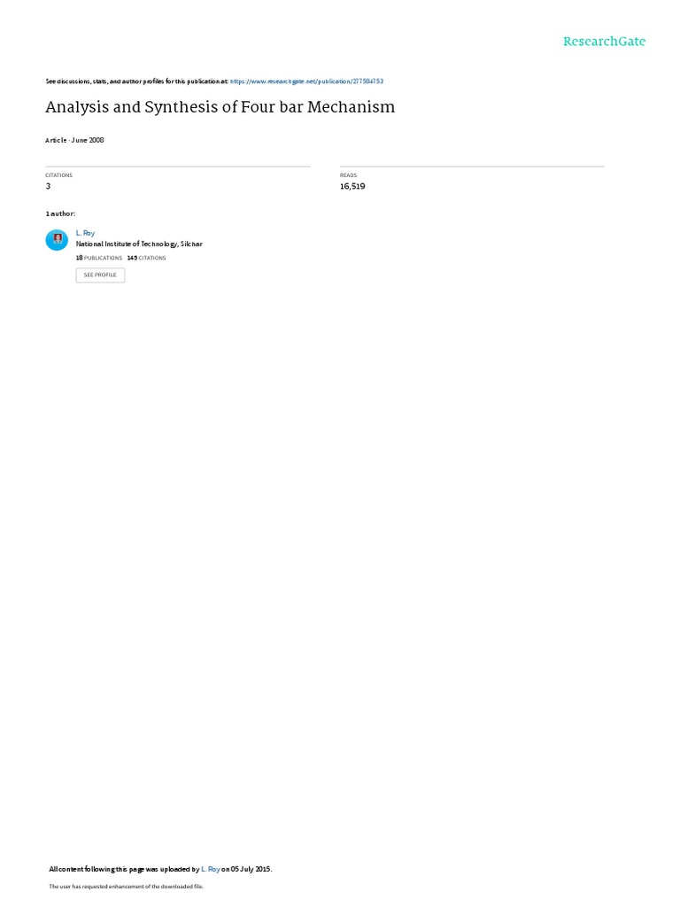 Analysis and Synthesis of Four Bar Mechanism: June 2008 | PDF ...