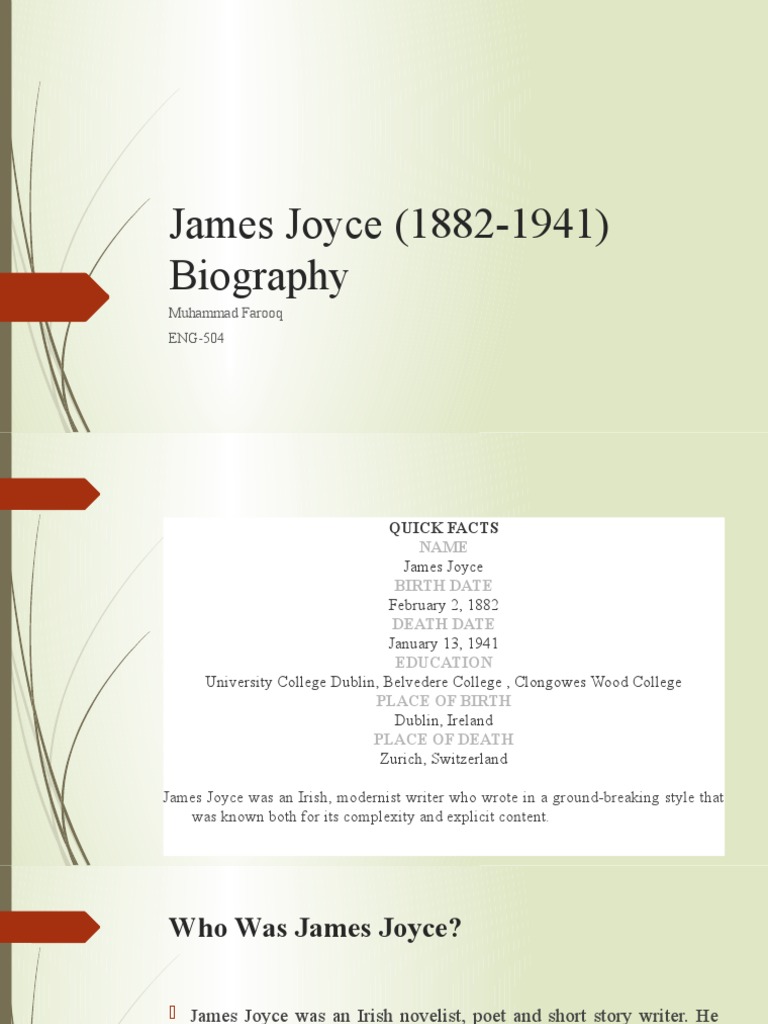 James Joyce (1882-1941) Biography: Muhammad Farooq ENG-504 | PDF ...