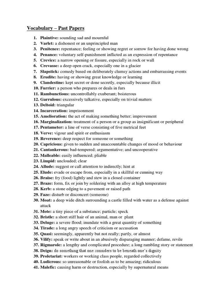 Vocabulary (Past Papers) | PDF