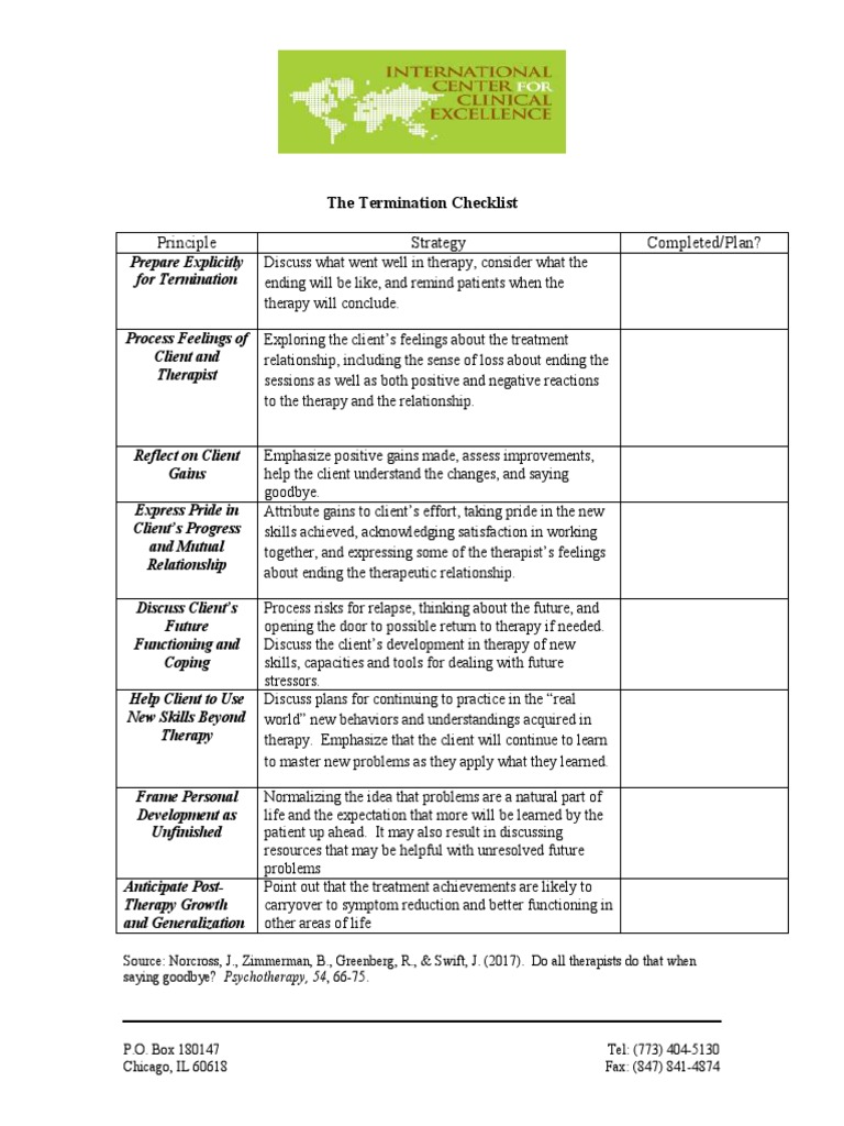 Principle Strategy Completed/Plan?: The Termination Checklist | PDF ...