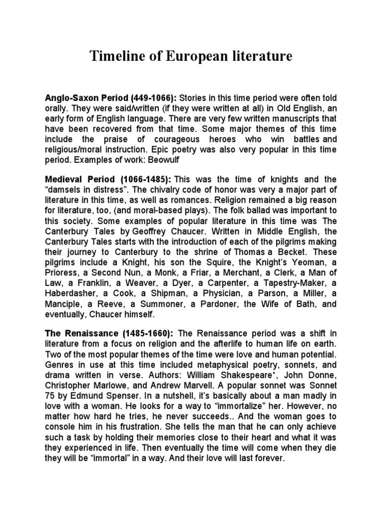 Timeline of European Literature Overview | PDF | The Canterbury Tales ...