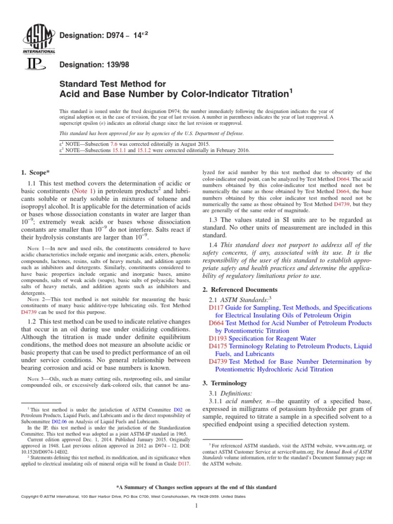 Astm D974 2014 PDF | PDF | Titration | Chemistry
