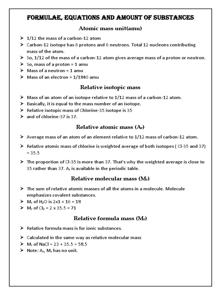 Unit 1 Topic 1 Chemistry Notes PDF | PDF | Mole (Unit) | Molecules