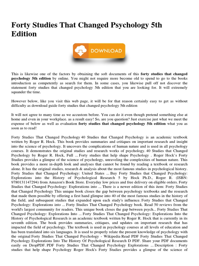 Forty Studies Transforming Psychology | PDF | Books | Textbook