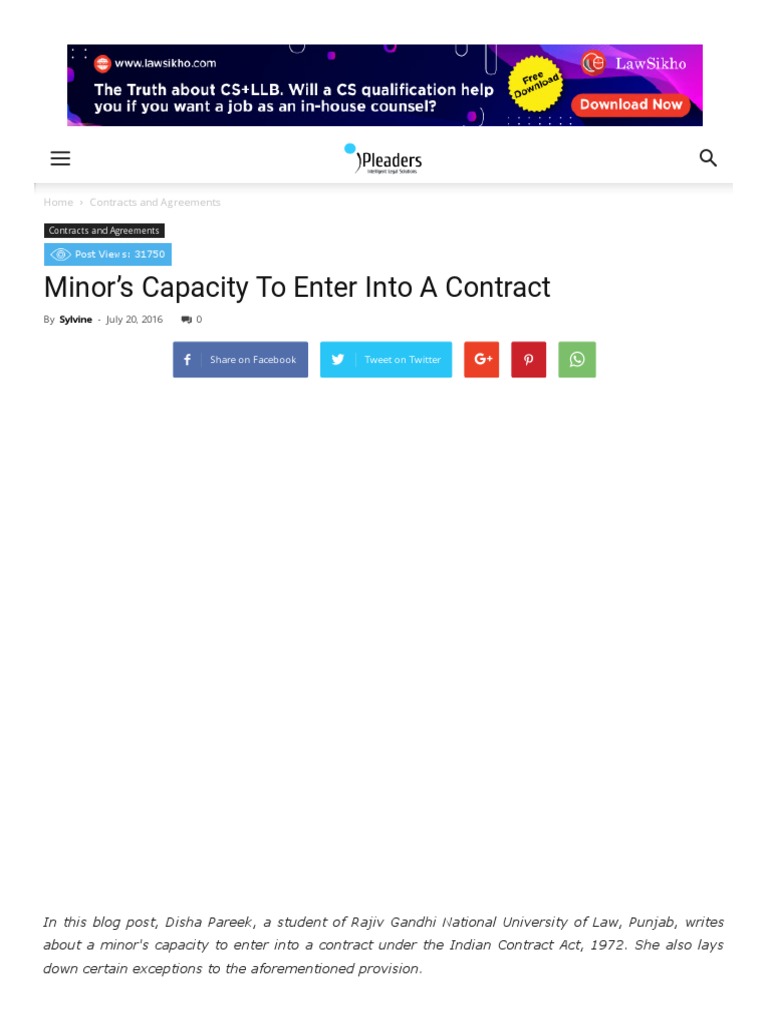 WWW Google Com Amp S Blog Ipleaders in Minors Capacity Enter Contract Amp | PDF | Law Of Agency ...