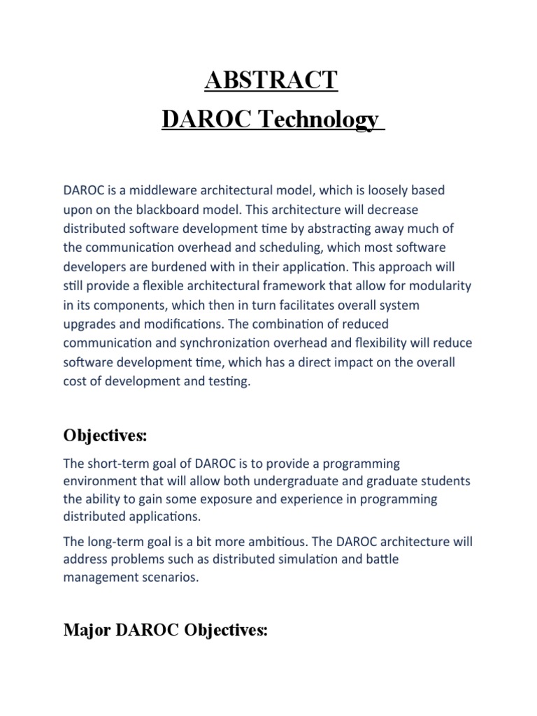 DAROC Technology: Objectives | PDF | Art | Computers