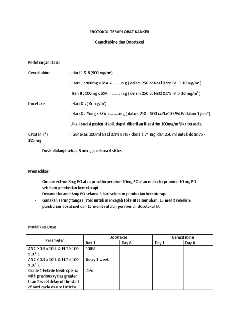 Protokol Terapi Obat Kanker Gemcitabine Dan Docetaxel | PDF | Symptoms ...