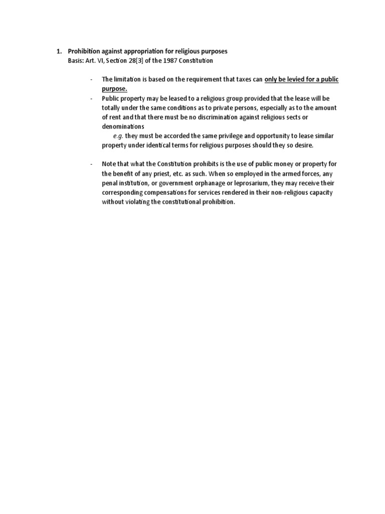 Prohibition Against Appropriation For Religious Purposes | PDF