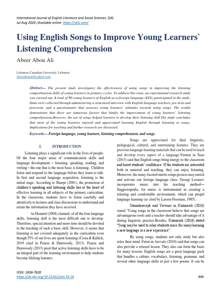Enhancing Listening Skills with Songs | PDF | Reading Comprehension ...