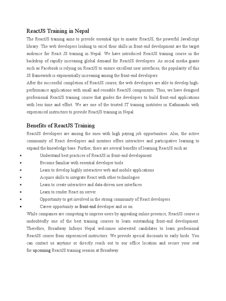 ReactJS Training in Nepal | PDF | World Wide Web | Internet & Web