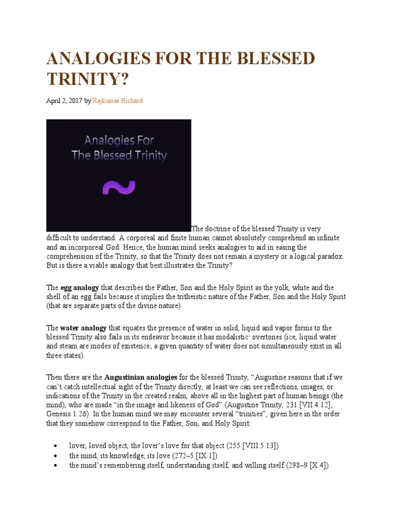 Analogies For The Trinity | PDF | Trinity | God The Father