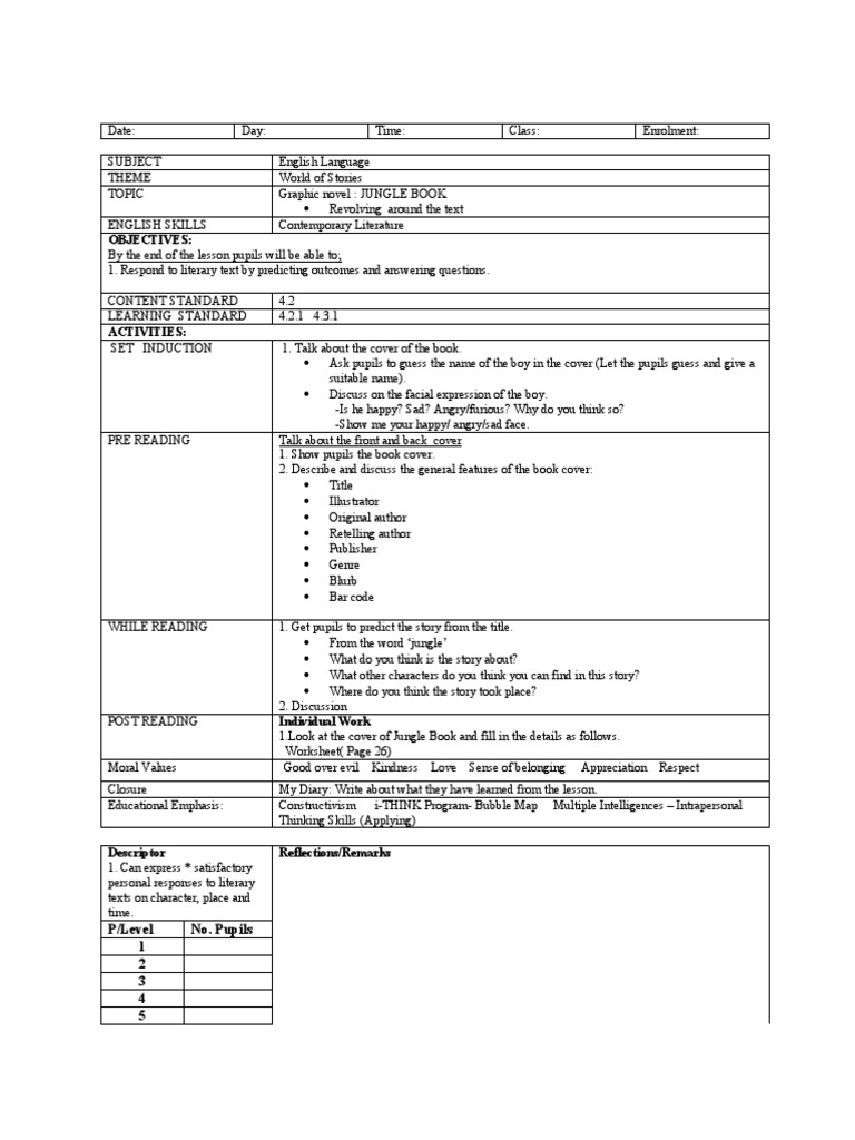 Lesson Plan Jungle Book | PDF | Question | The Jungle Book