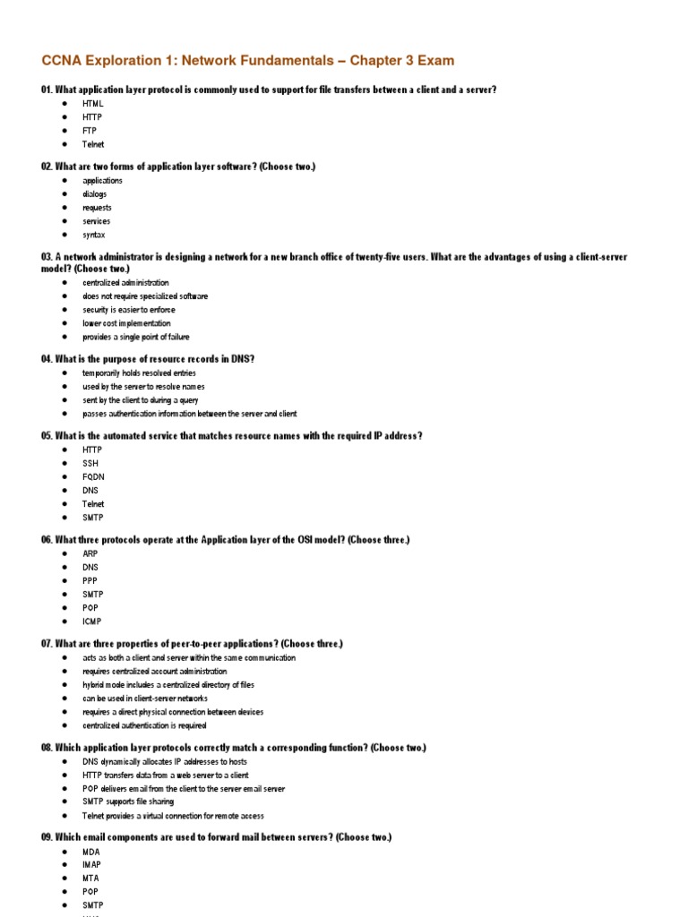 Ccna Exploration 1 Network Fundamentals Chapter 3 Exam Pdf