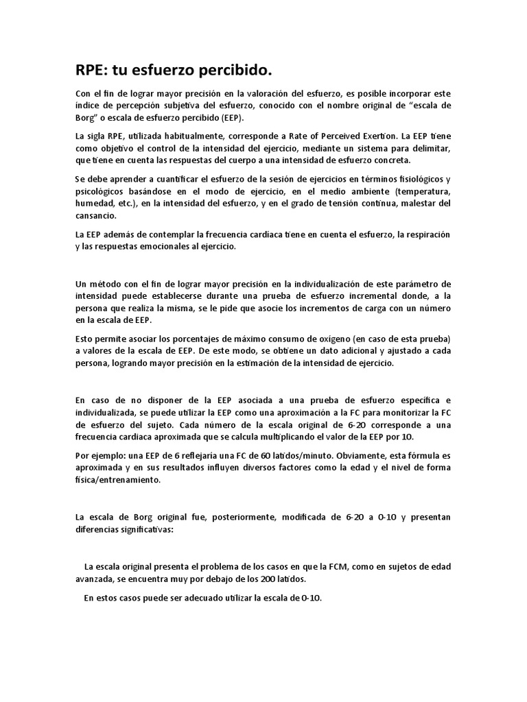 Escala de Esfuerzo Percibido y RPE de La Sesión | Descargar gratis PDF ...