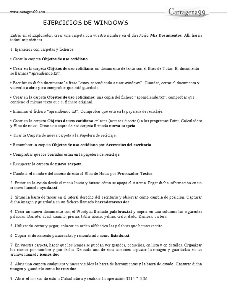 Ejercicios de Windows 2010 | PDF | Archivo de computadora | Tecnología ...