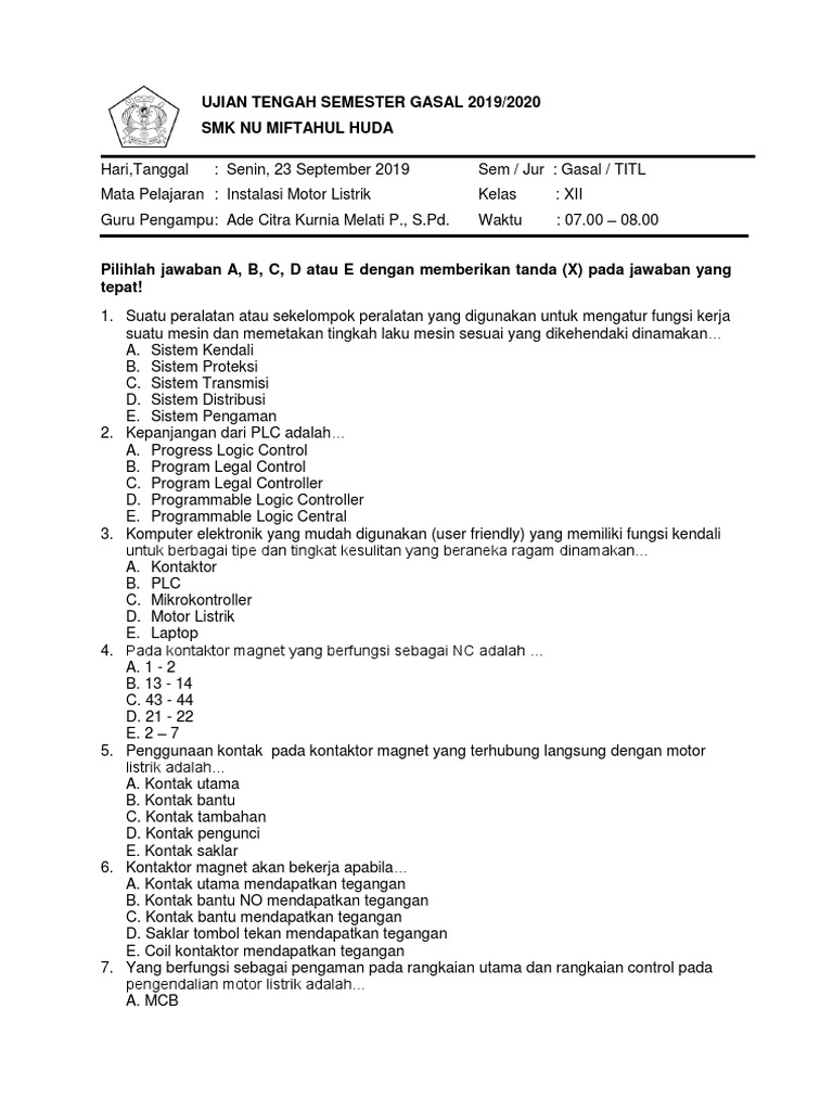 SOAL UTS IML Kelas XII PDF | PDF