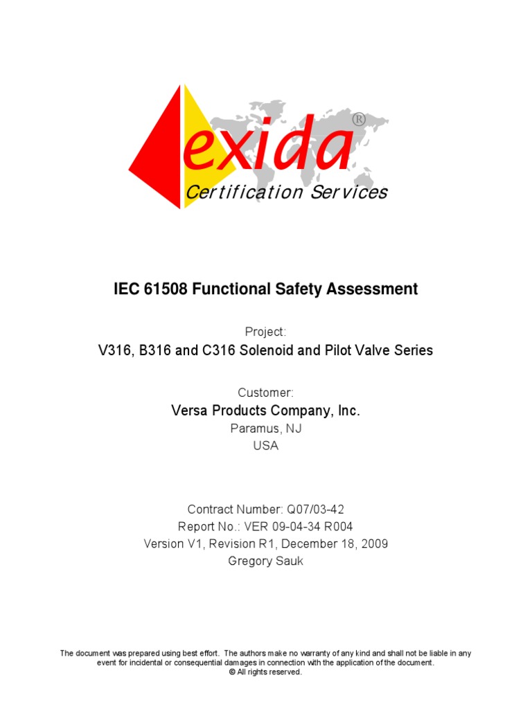 Versa V, B & C Series Solenoid IEC 61508 Assessment | PDF | Systems ...