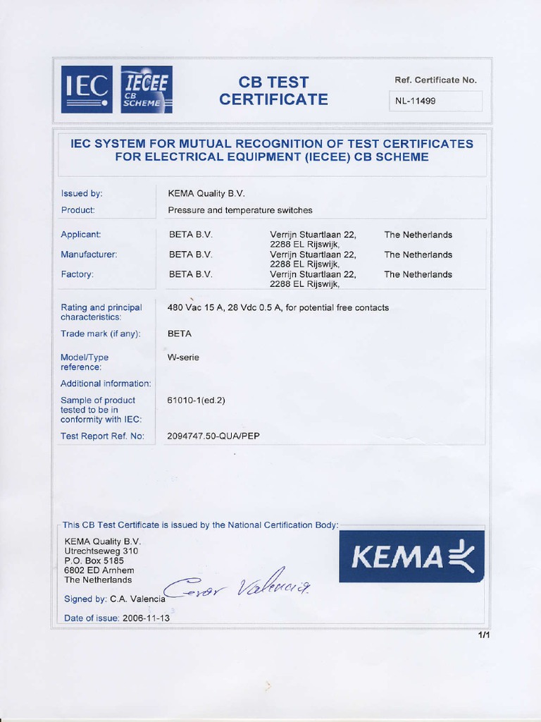 CB Test Certificate: Iec System For Mutual Recognition of Test ...