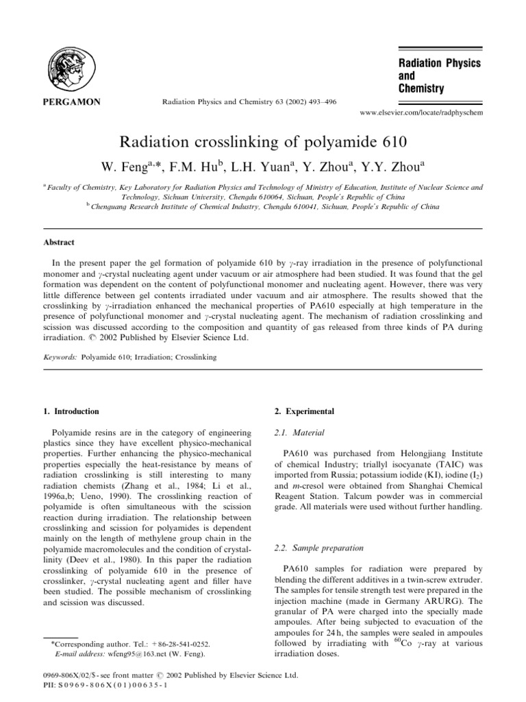 Radiation Crosslinking of Polyamide 610 | PDF | Cross Link | Gel