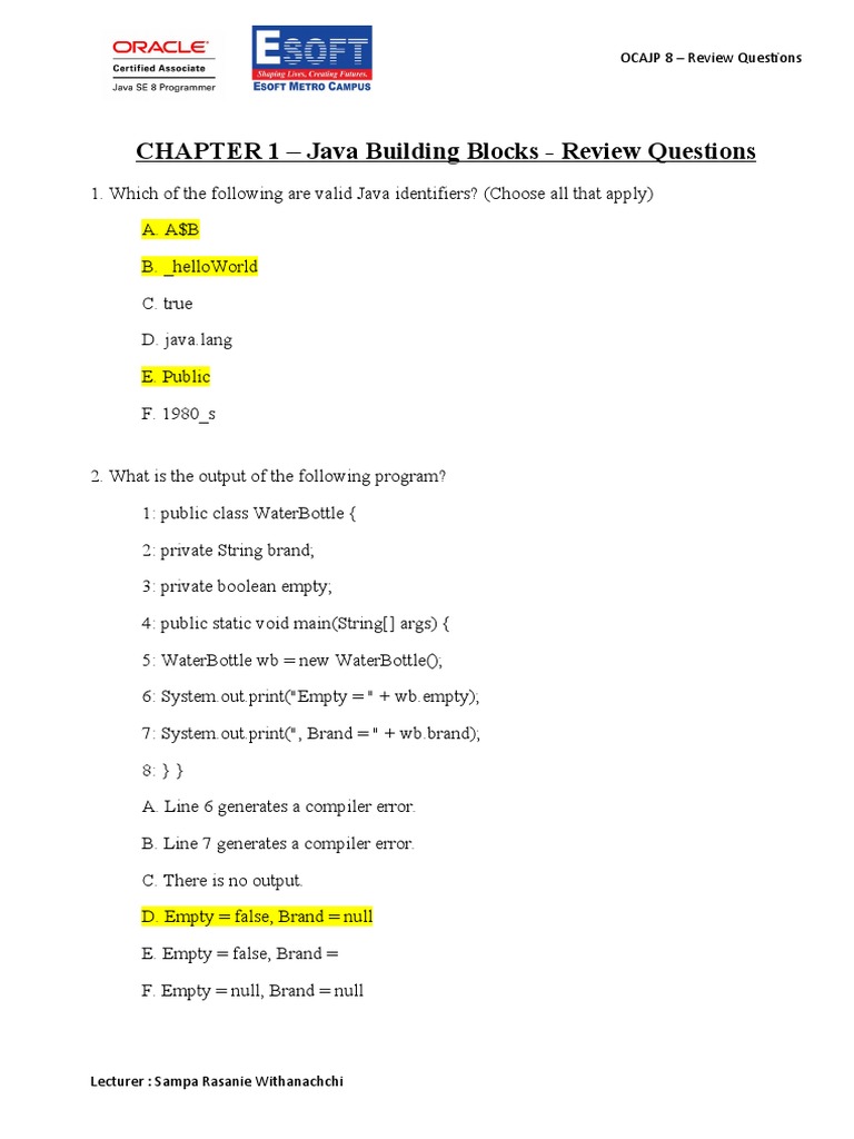 CHAPTER 1 Review Questions | PDF | Boolean Data Type | Java ...