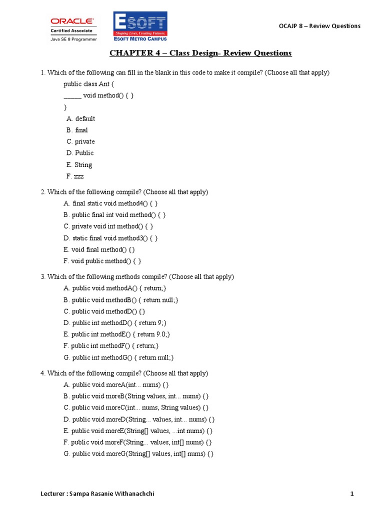 CHAPTER 4 Review Question | PDF | Method (Computer Programming ...