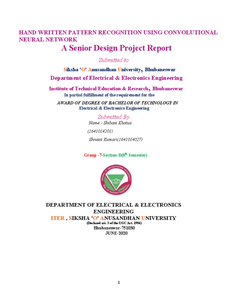 A Senior Design Project Report Hand Written Pattern Recognition Using